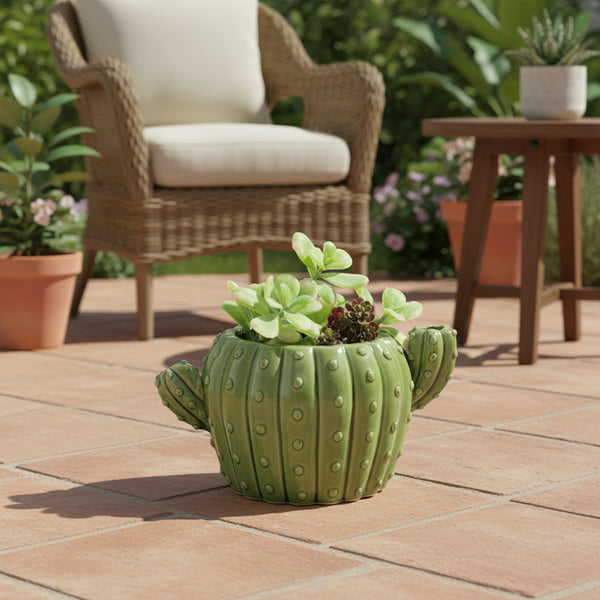 Cactus Planter, Ceramic, Green, With Drainage Hole - Streamline ...